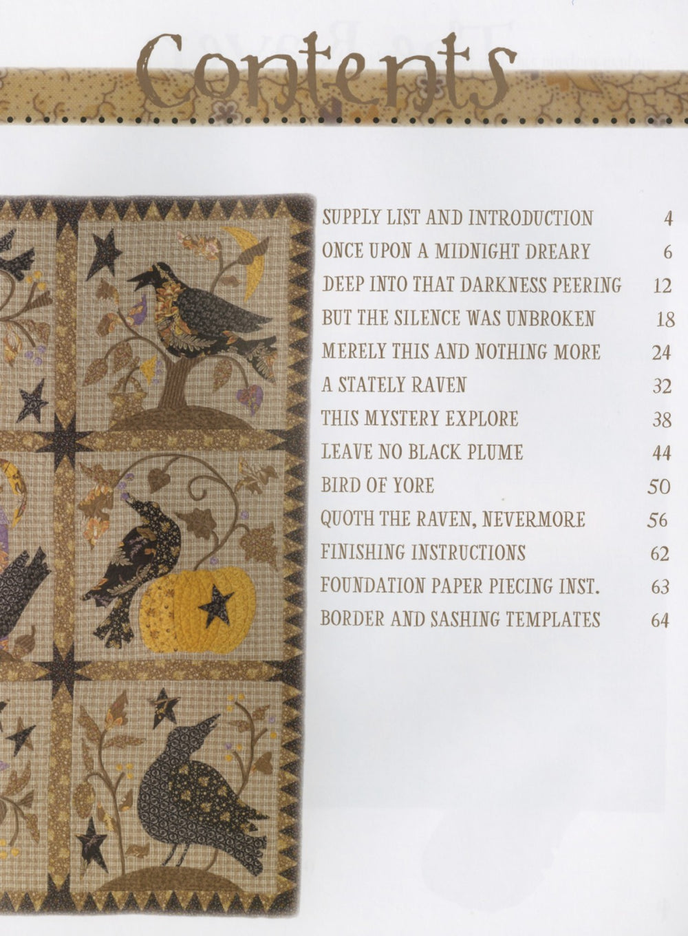 The Raven Applique Quilt Pattern by Barb Adams and Alma Allen of Black