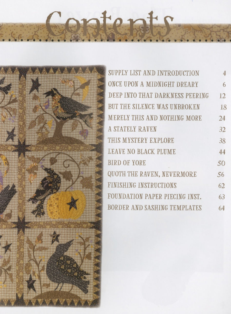 The Raven Applique Quilt Pattern by Barb Adams and Alma Allen of Black
