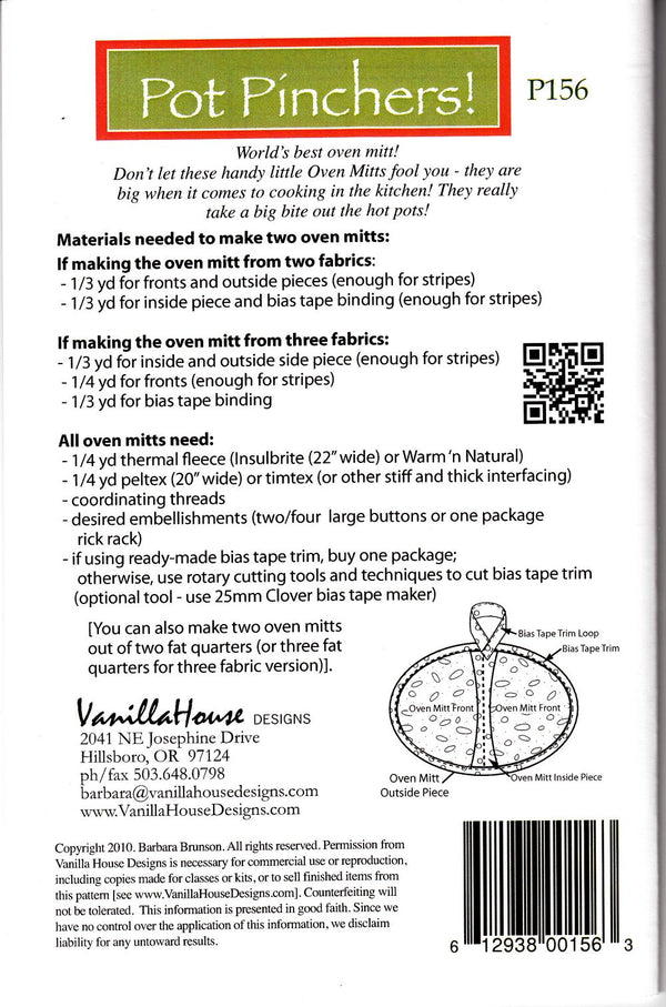 Pot Pinchers Sewing Pattern by Barbara Brunson of Vanilla House Design